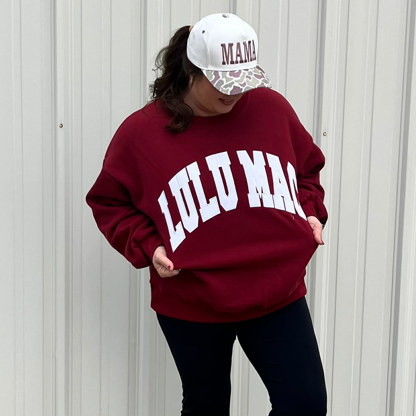 Lulu Mac Sweatshirt Maroon with White Stitch – B&B Designs